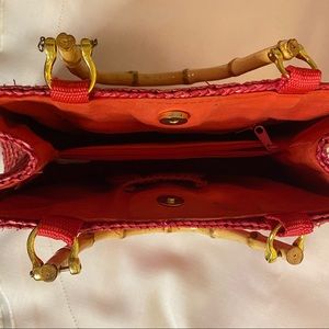 Vintage | Bags | Vintage 7s Red Straw Bamboo Handle Small Boxy ...